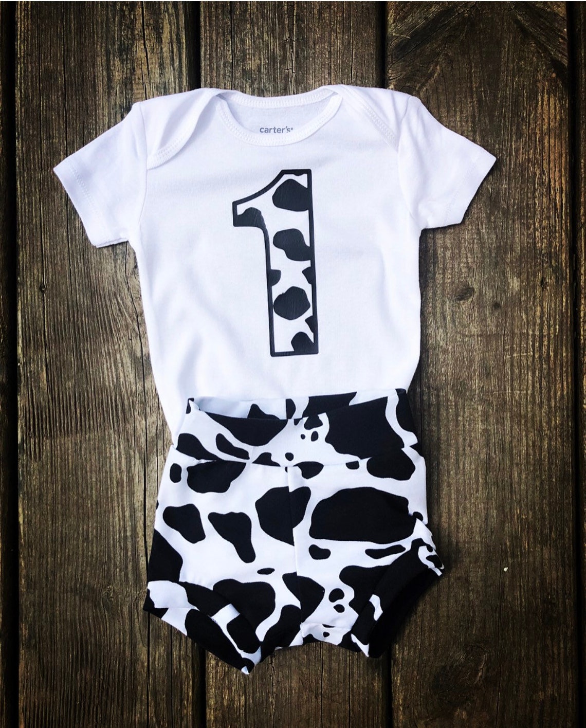 First Birthday Cow Theme Cow Print Shorts One Bodysuit Farm - Etsy
