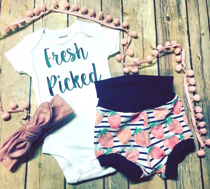Fresh Picked Baby Outfit, Strawberry Baby Bummie Shorts, Fresh Picked ...