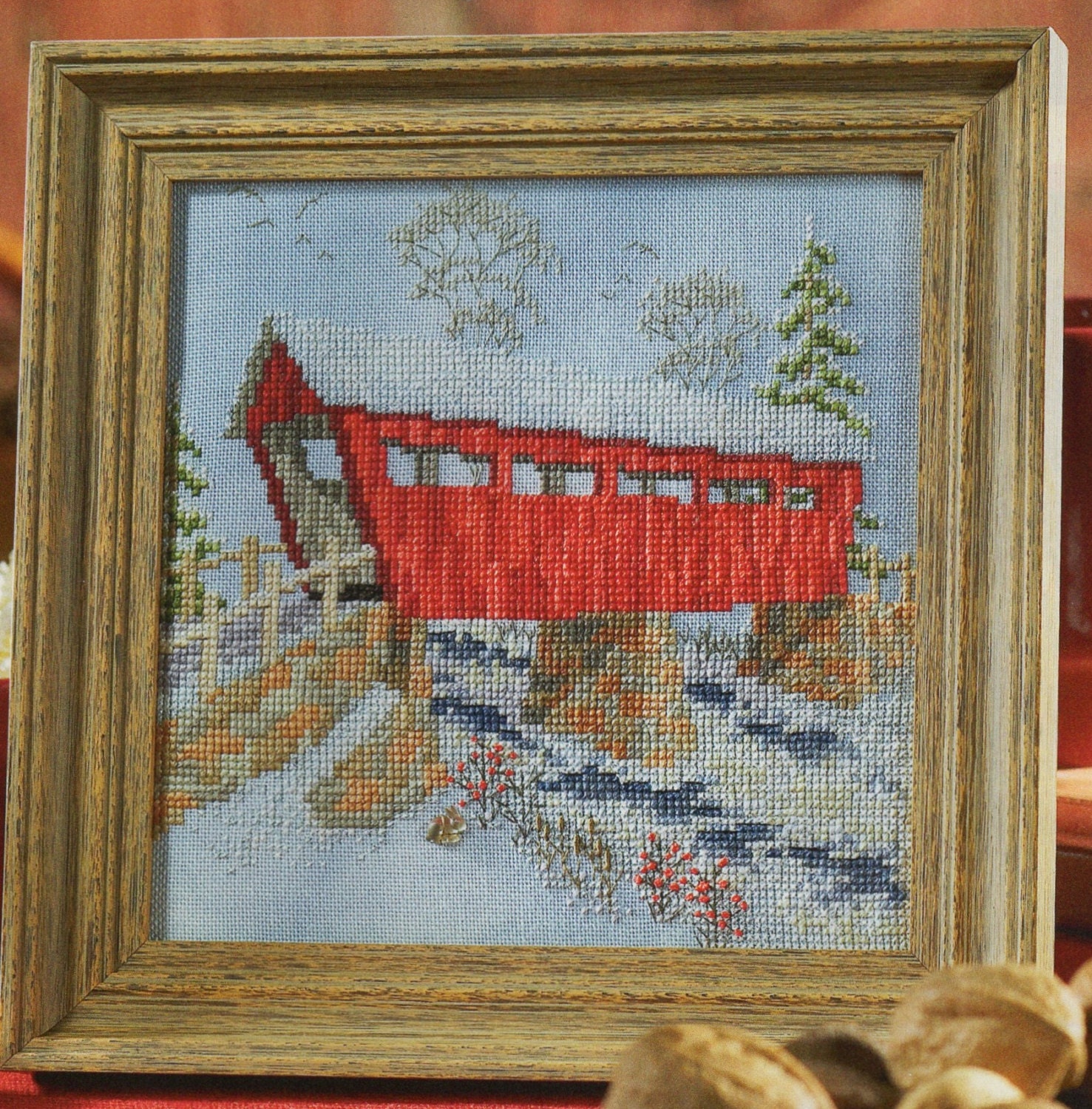 Cross Stitch Chart -COVERED BRIDGE - Winter Scene in the Countryside ...