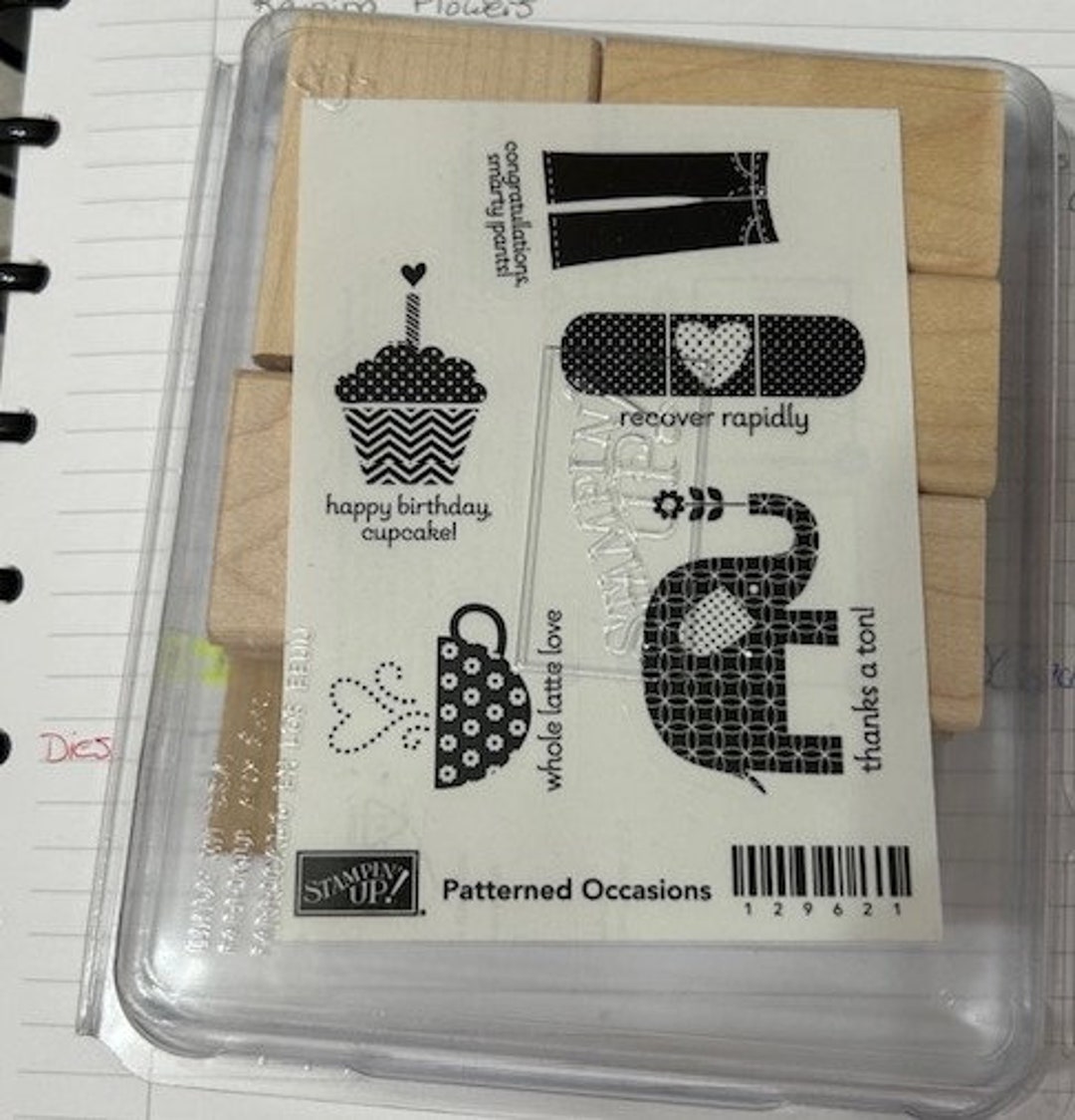 New Retired Stampin UP! Patterned Occasions Wood Mount Stamp Set of 5 ...