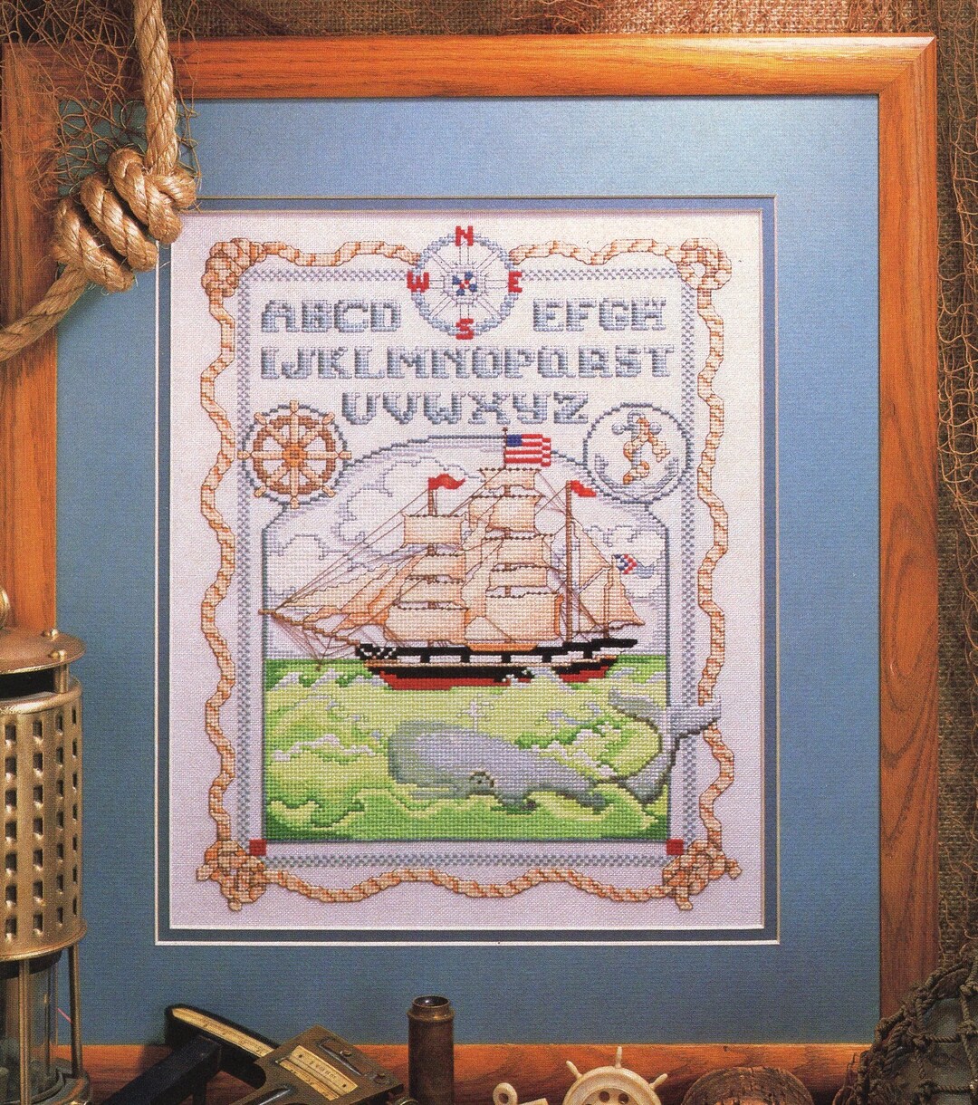 Vintage Sea MARITIME SAMPLER With Ship & Whale Cross X-stitch Stitch ...