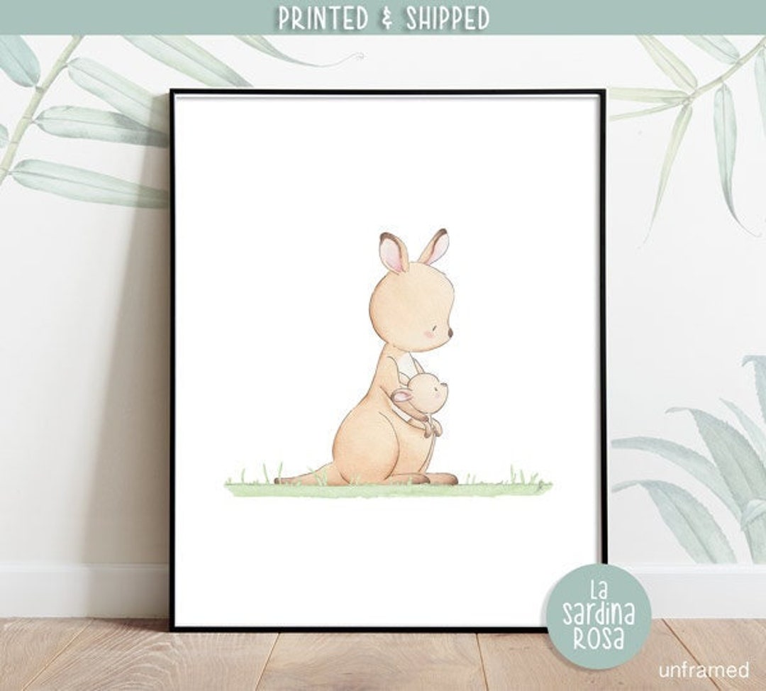 Kangaroo Print, Mom and Baby, Neutral Nursery Art, Australian Animal ...