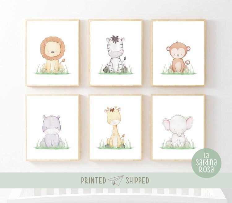Jungle Nursery Wall Art Set of 6 Safari Animals Prints Baby - Etsy