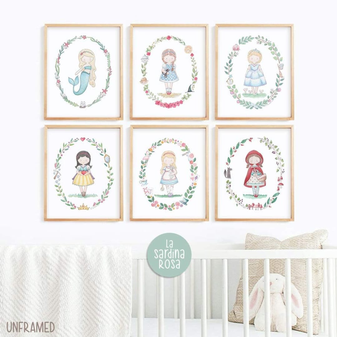 Princess Print Set, Girl Nursery Wall Art, Baby Girl Room Print ...