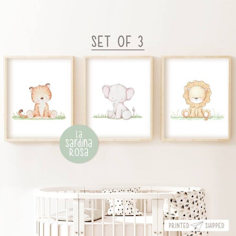 Jungle Nursery Wall Art Set of 3 Prints Safari Baby Animals - Etsy