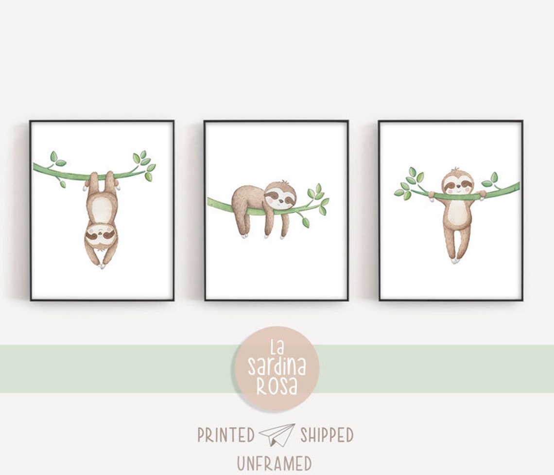 Sloth Nursery Decor Jungle Wall Art Kids Room Print Baby | Etsy