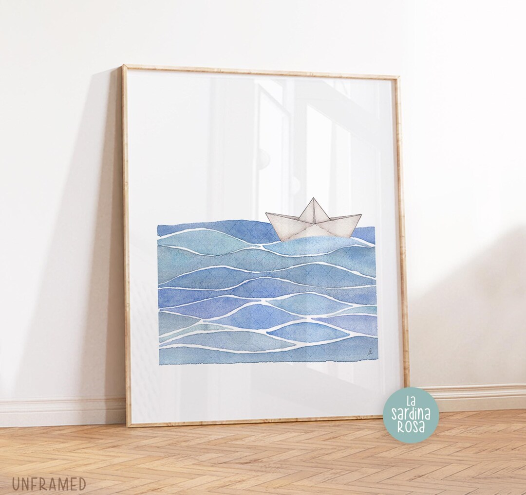 Affiche bateau, Déco nautique, Mer aquarelle, Affiche vagues, Poster ...