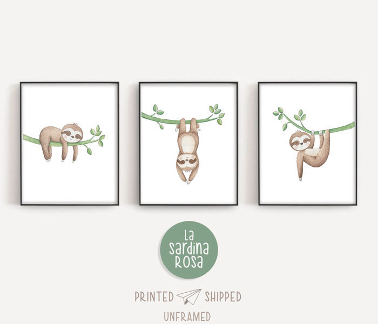 Sloth Print Set Baby Nursery Wall Art Tropical Decor Sloth - Etsy