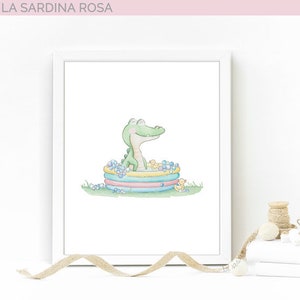 Kids Bathroom Wall Art, Crocodile Print, Baby Nursery Art, Watercolor ...