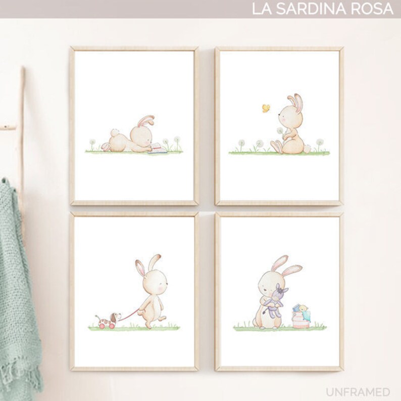 Baby Nursery Prints Set of 4 Bunny Wall Art Woodland Nursery | Etsy