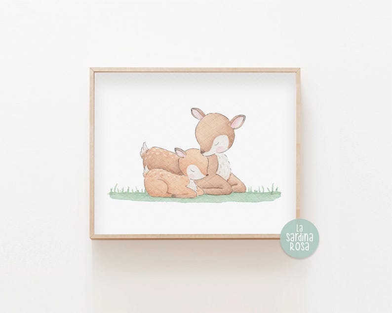 Baby Deer Print, Forest Nursery Decor, Woodland Animal Art, Mom and ...