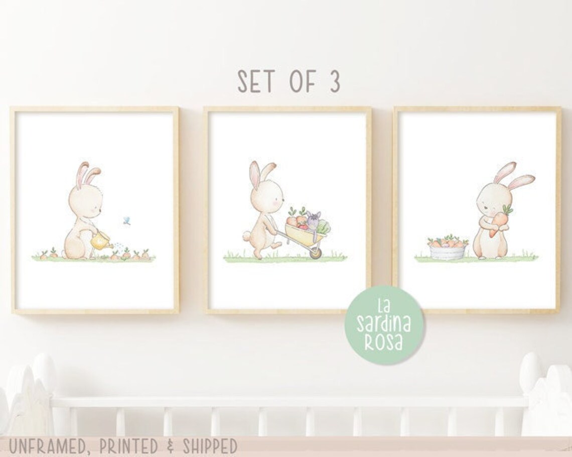Bunny Nursery Prints Baby Animals Decor Farm Nursery Wall - Etsy