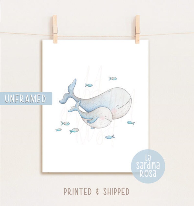 Baby Whale Wall Art Nursery Prints Set Nautical Nursery - Etsy