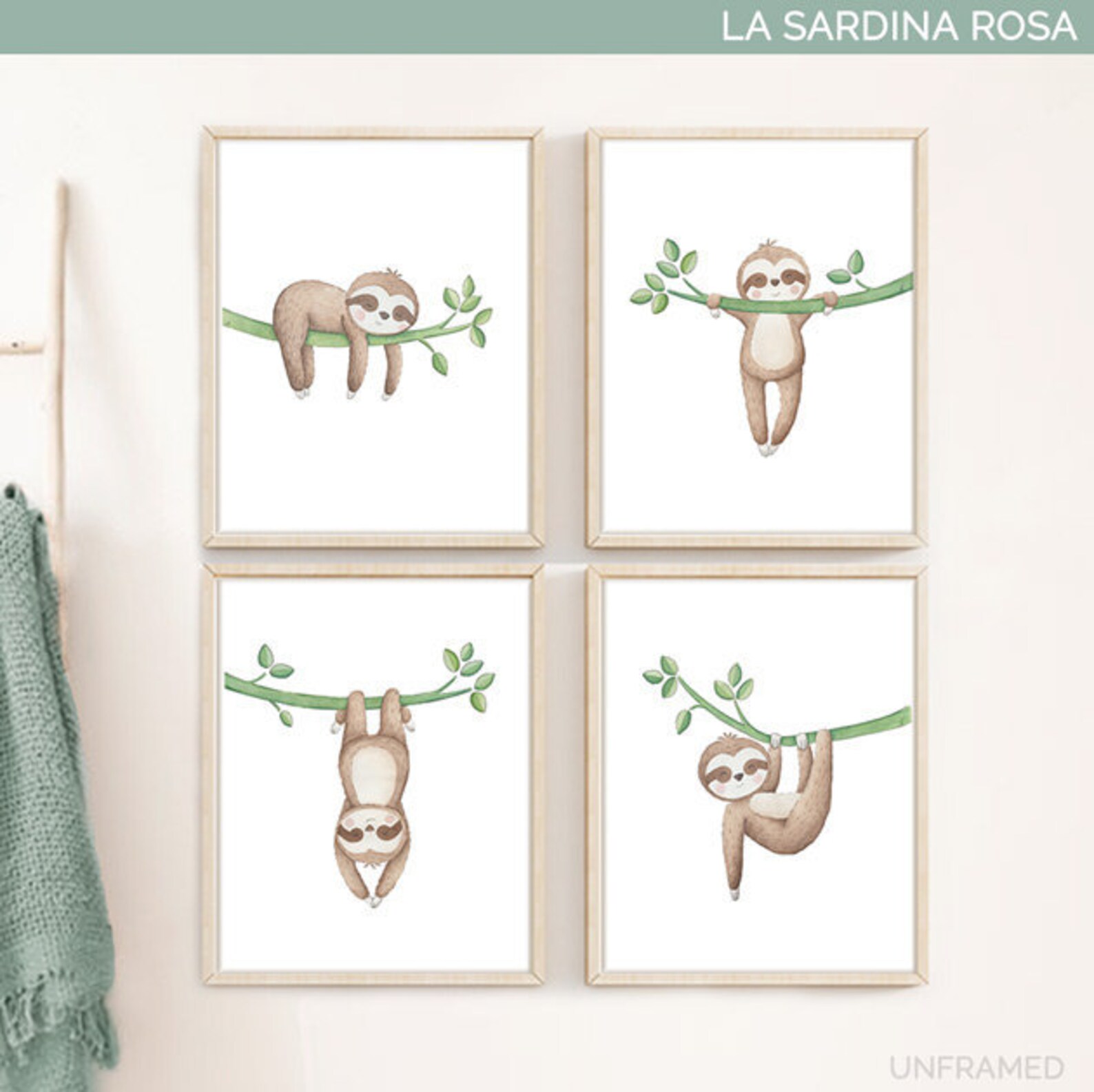 Sloth Nursery Art Prints Set of 4 Kids Room Decor Jungle - Etsy