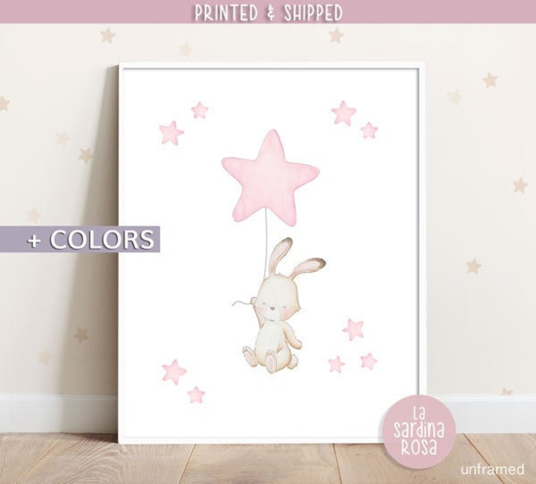 Baby Bunny Wall Art Girl Nursery Art Print Star Nursery - Etsy