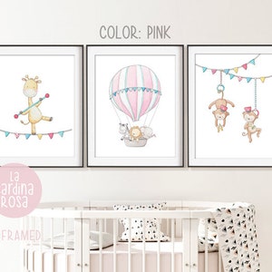 Set of 3 Animal Nursery Wall Art, Kids Room Decor, Hot Air Balloon ...