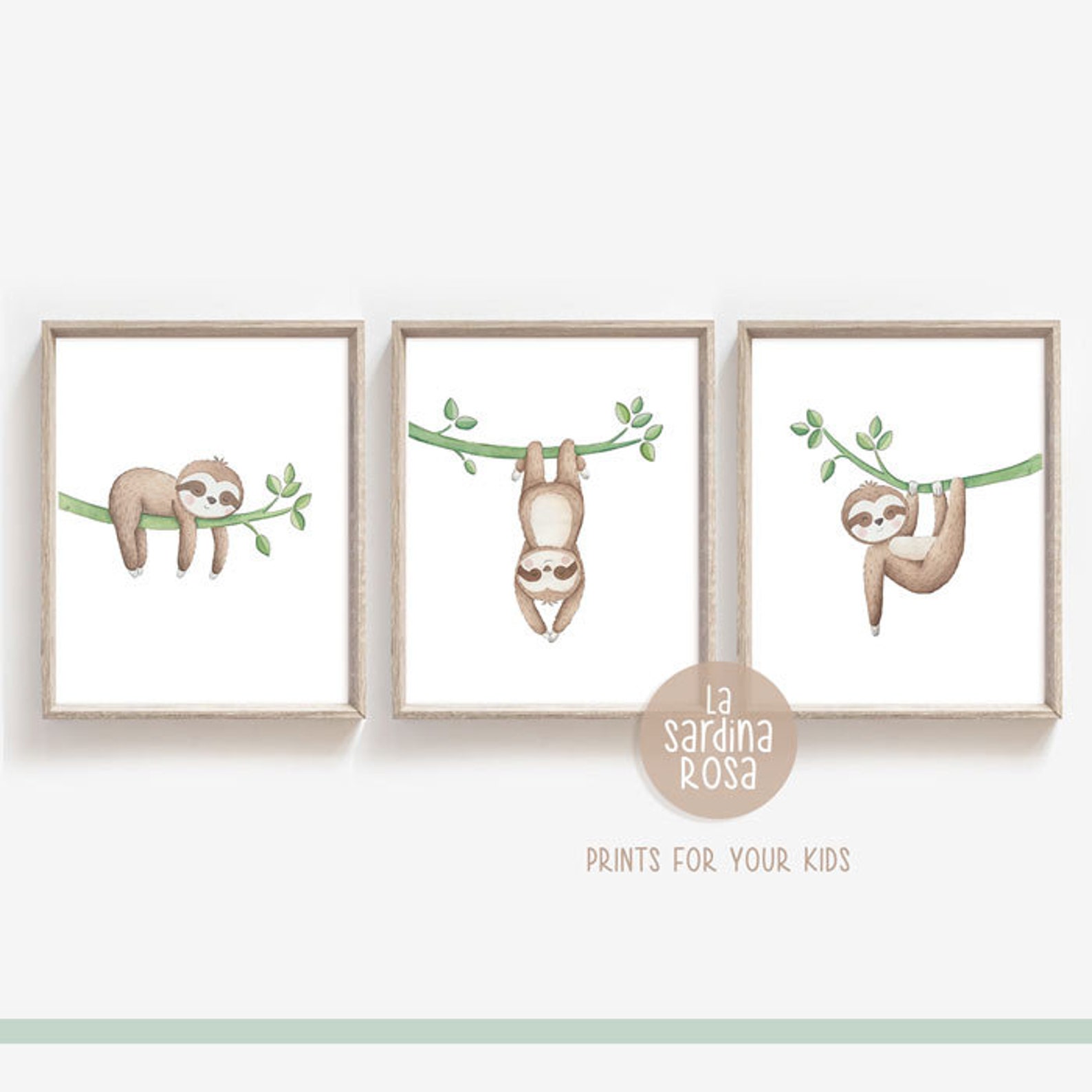 Sloth Print Set Baby Nursery Wall Art Tropical Decor Sloth | Etsy