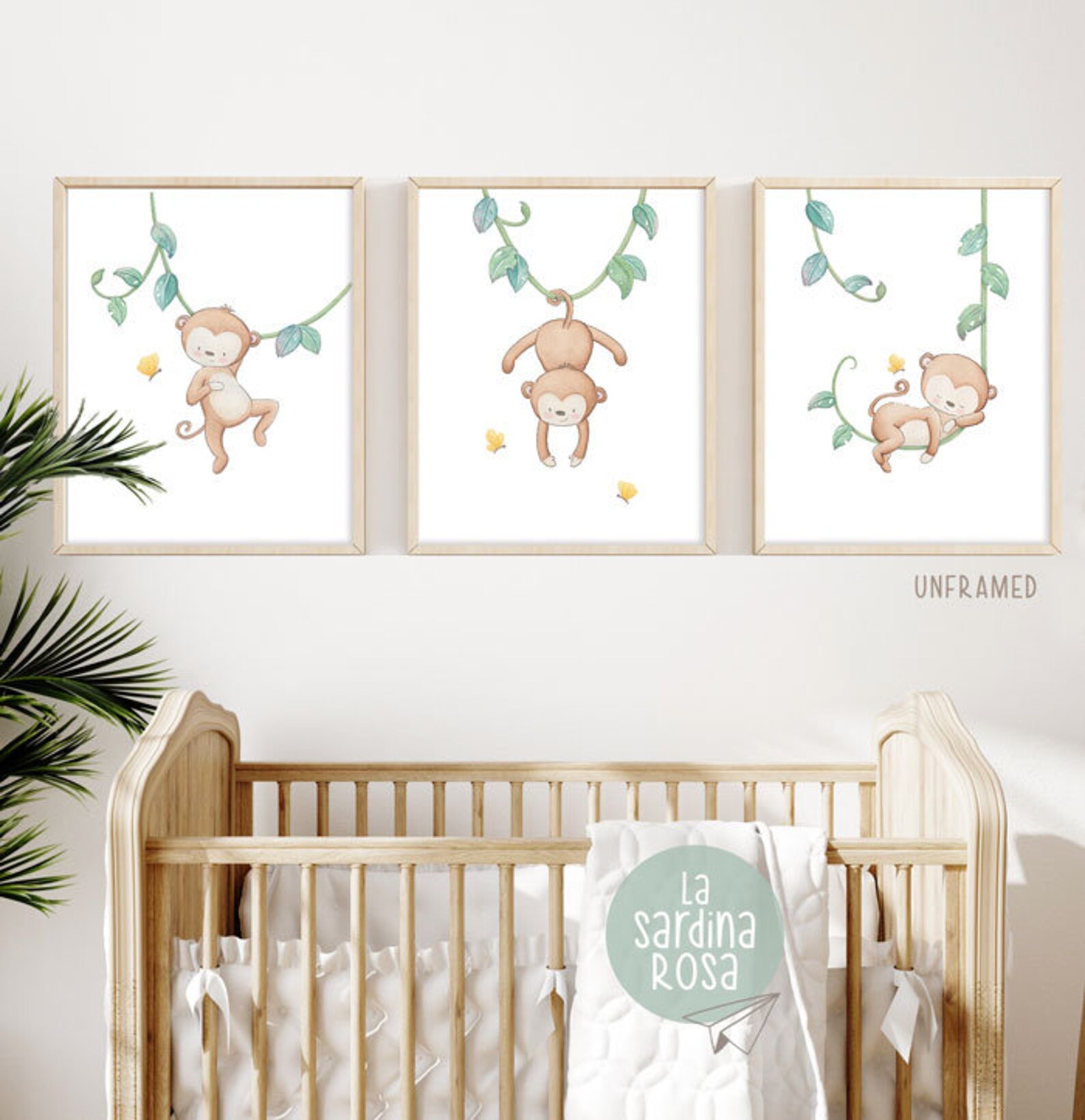 Monkey Nursery Art Set, Baby Room Decor, Jungle Nursery Print Set, Baby ...