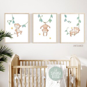Monkey Nursery Art Set, Baby Room Decor, Jungle Nursery Print Set, Baby ...