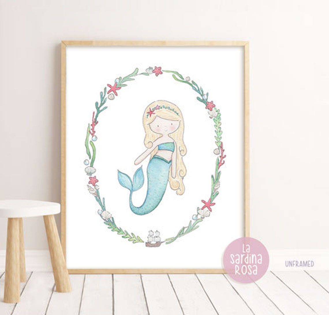 The Little Mermaid Wall Art Girls Room Decor Mermaid Print | Etsy
