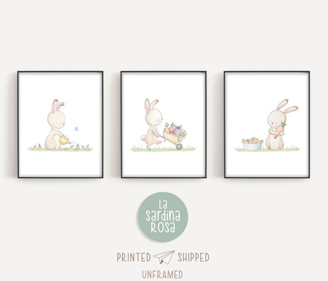 Bunny Nursery Prints Baby Animals Decor Farm Nursery Wall - Etsy