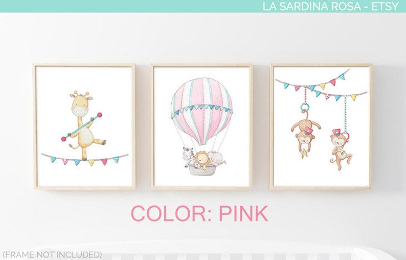 Set of 3 animal nursery wall art Kids room decor Hot air | Etsy