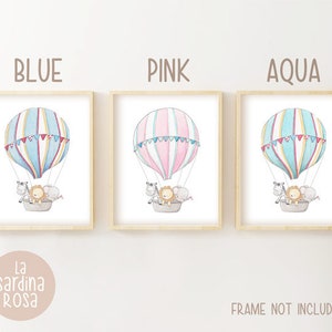 Set of 3 Animal Nursery Wall Art, Kids Room Decor, Hot Air Balloon ...