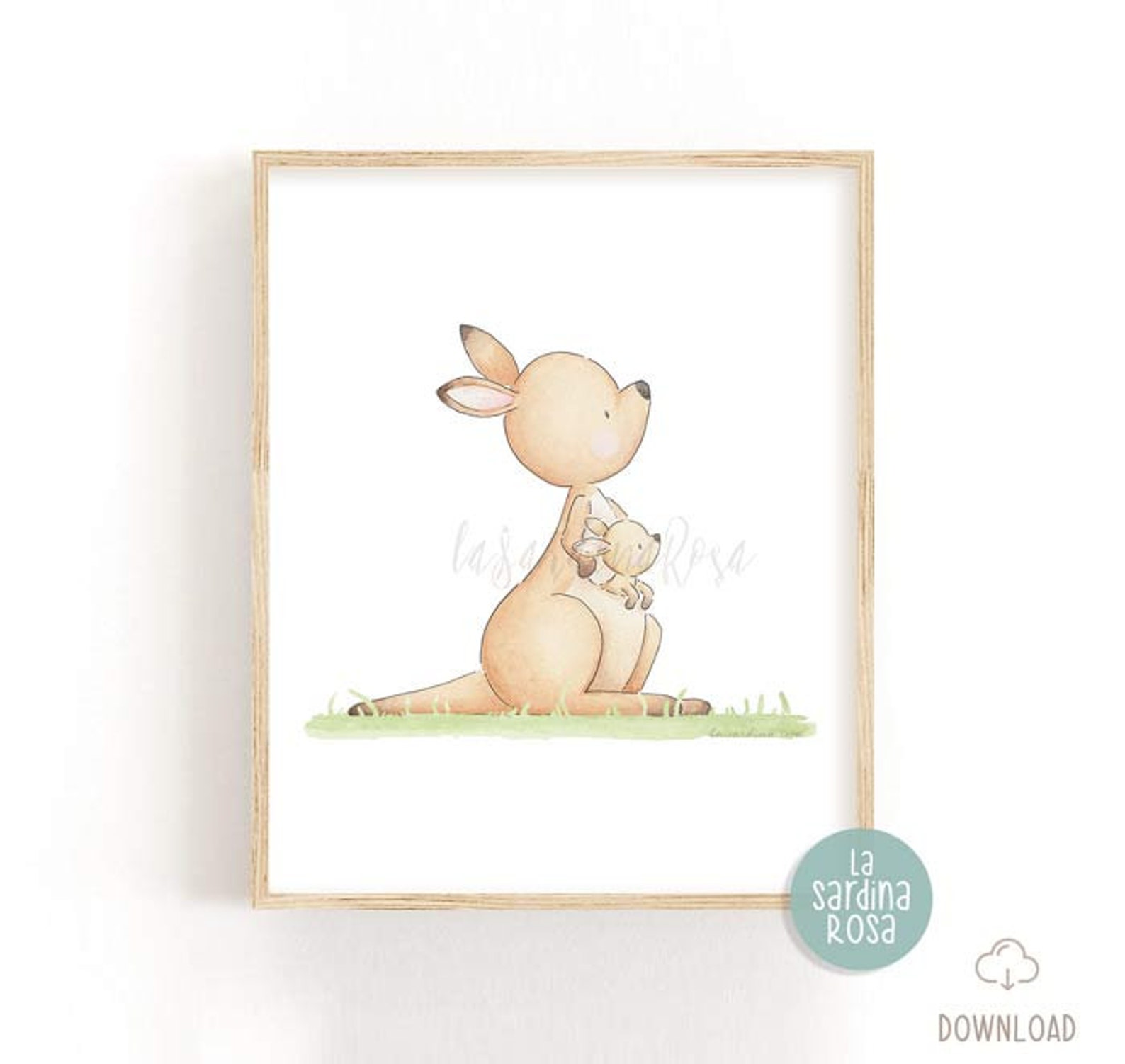 Kangaroo Mom and Baby Nursery Art, Kids Room Decor, Australian Animals ...