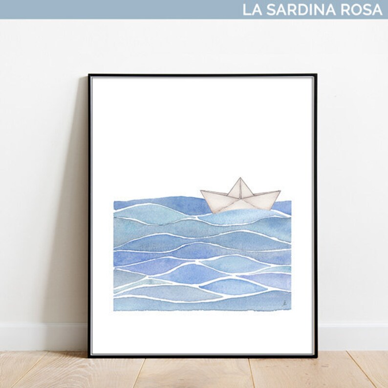 Affiche bateau Déco nautique Mer aquarelle Affiche vagues | Etsy