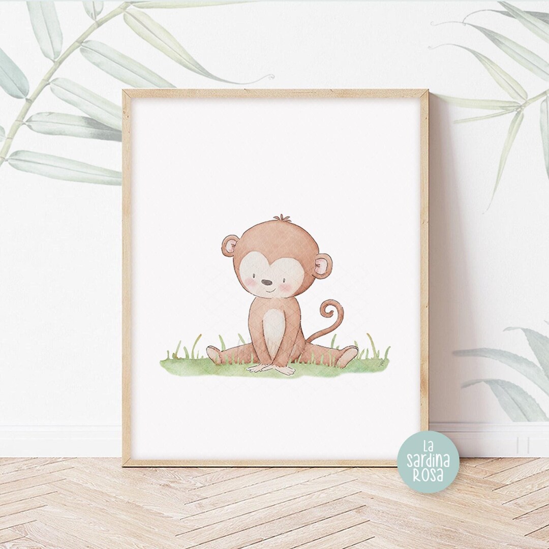 Baby Monkey Wall Art, Jungle Nursery Decor, Monkey Print, Baby Animal ...