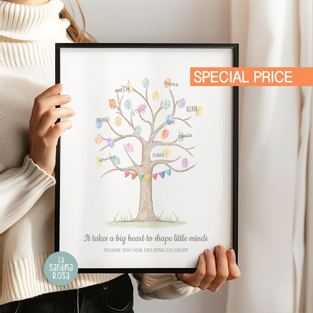 Teacher Gift, Fingerprint Tree, End of School Year Keepsake, Printable ...