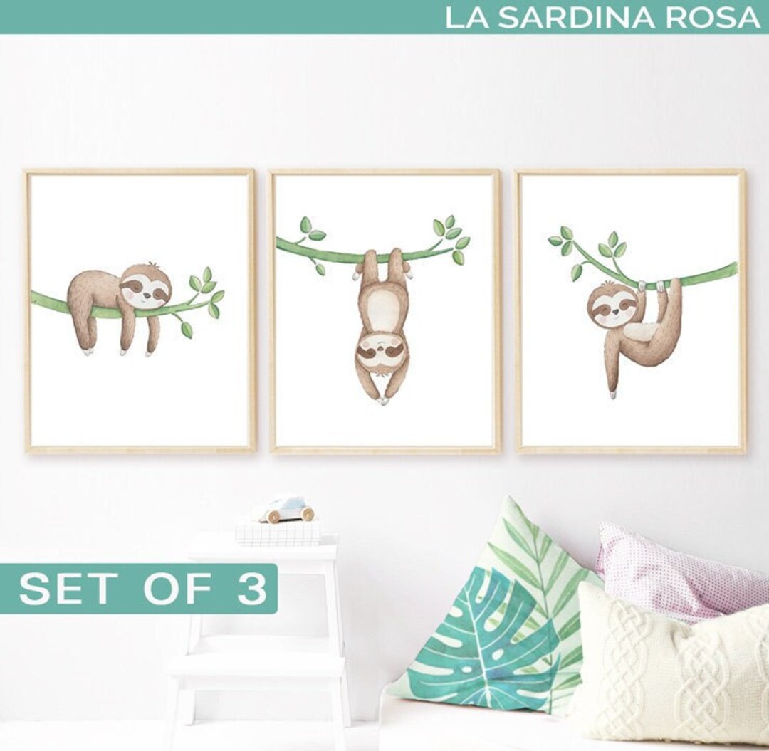 Sloth Print Set, Baby Nursery Wall Art, Tropical Decor, Sloth Wall Art ...
