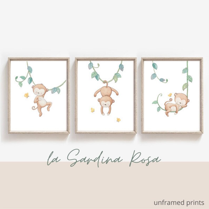 Monkey Nursery Art Set Baby Room Decor Jungle Nursery Print - Etsy