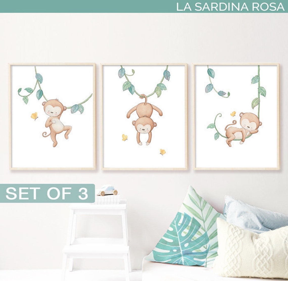 Monkey Nursery Art Set Baby Room Decor Jungle Nursery Print - Etsy