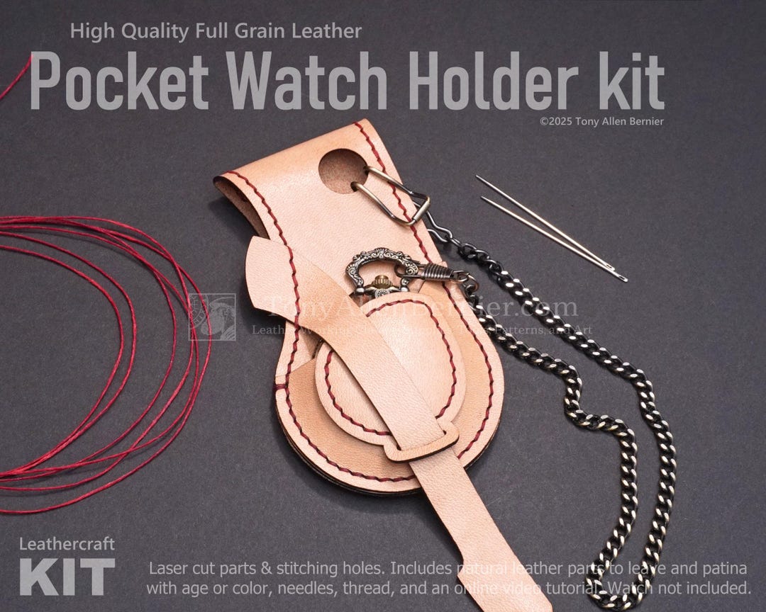 Leather Pocket Watch Holder KIT. DIY Belt Pocket Watch Case Leather ...