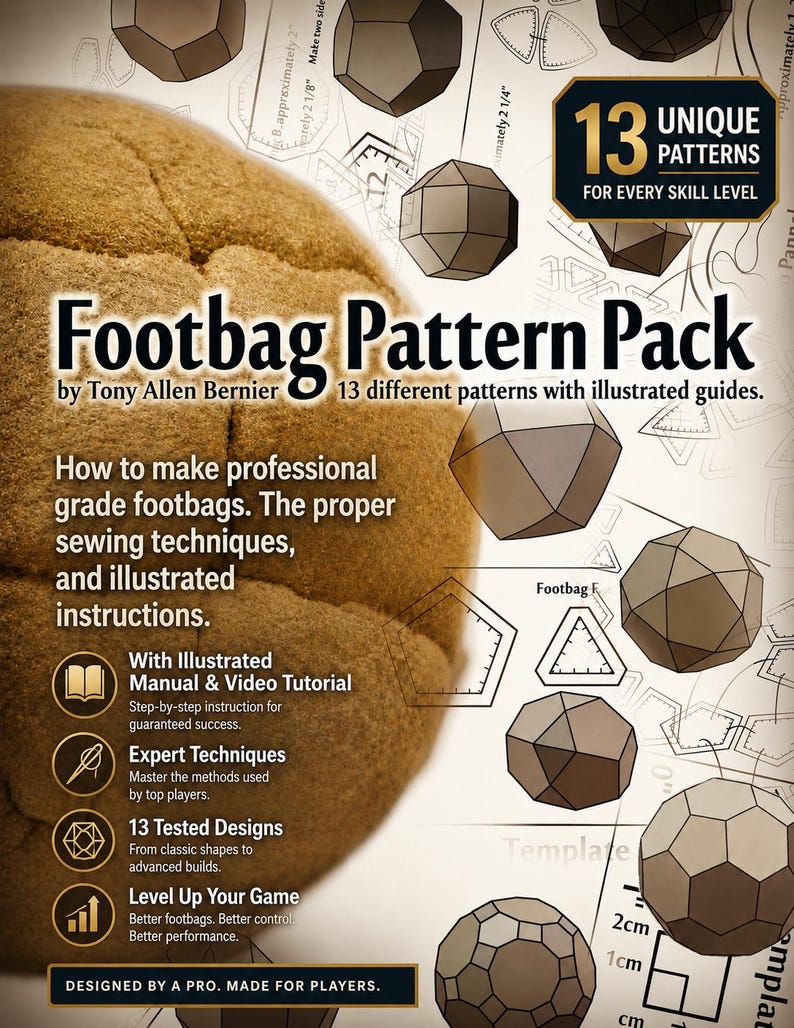 Footbag Patterns for 13 Different Style and Panel Designs With Step by ...