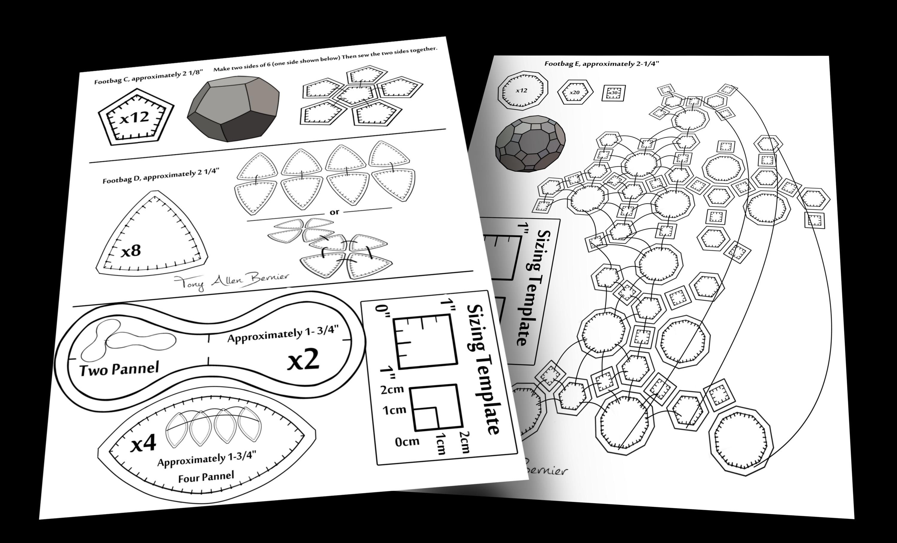 Footbag Patterns for 13 Different Style and Panel Designs With Step by ...