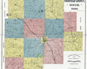 1889 Farm Line Map of Fairfield County Ohio Lancaster | Etsy
