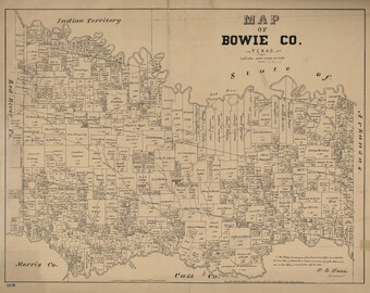 1879 Farm Line Map of Bowie County Texas | Etsy