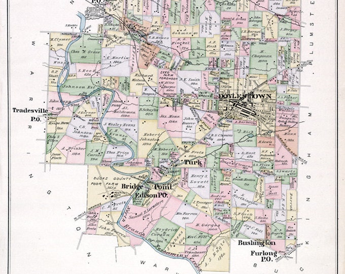 1891 Map of Doylestown Township Bucks County Pennsylvania | Etsy