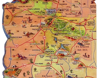 Arizona cartoon map | Etsy