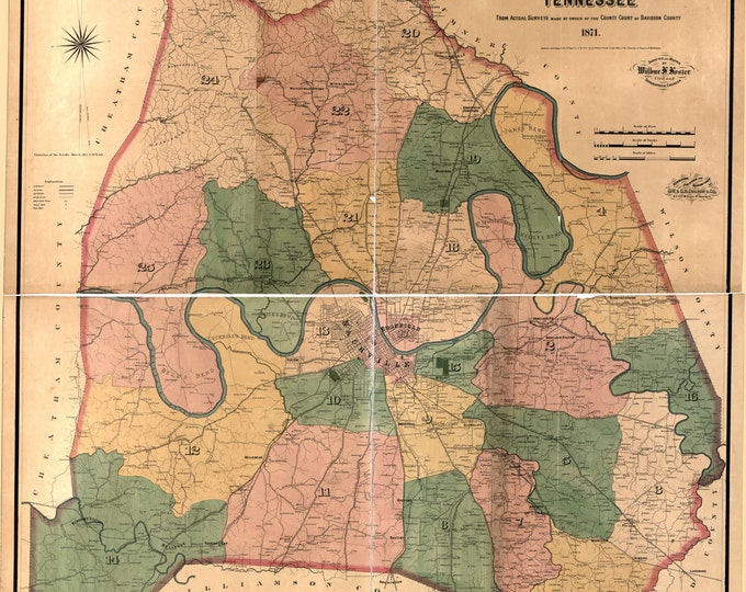 1871 Map of Davidson County Tennessee Nashville | Etsy