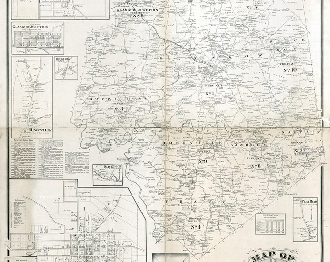 1879 Map of Barren county Kentucky Glasgow | Etsy