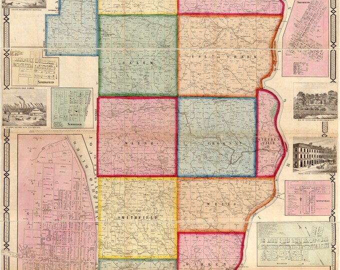 1856 Map of Jefferson County Ohio Farm Line Map Genealogy | Etsy