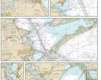 Galveston bay map | Etsy