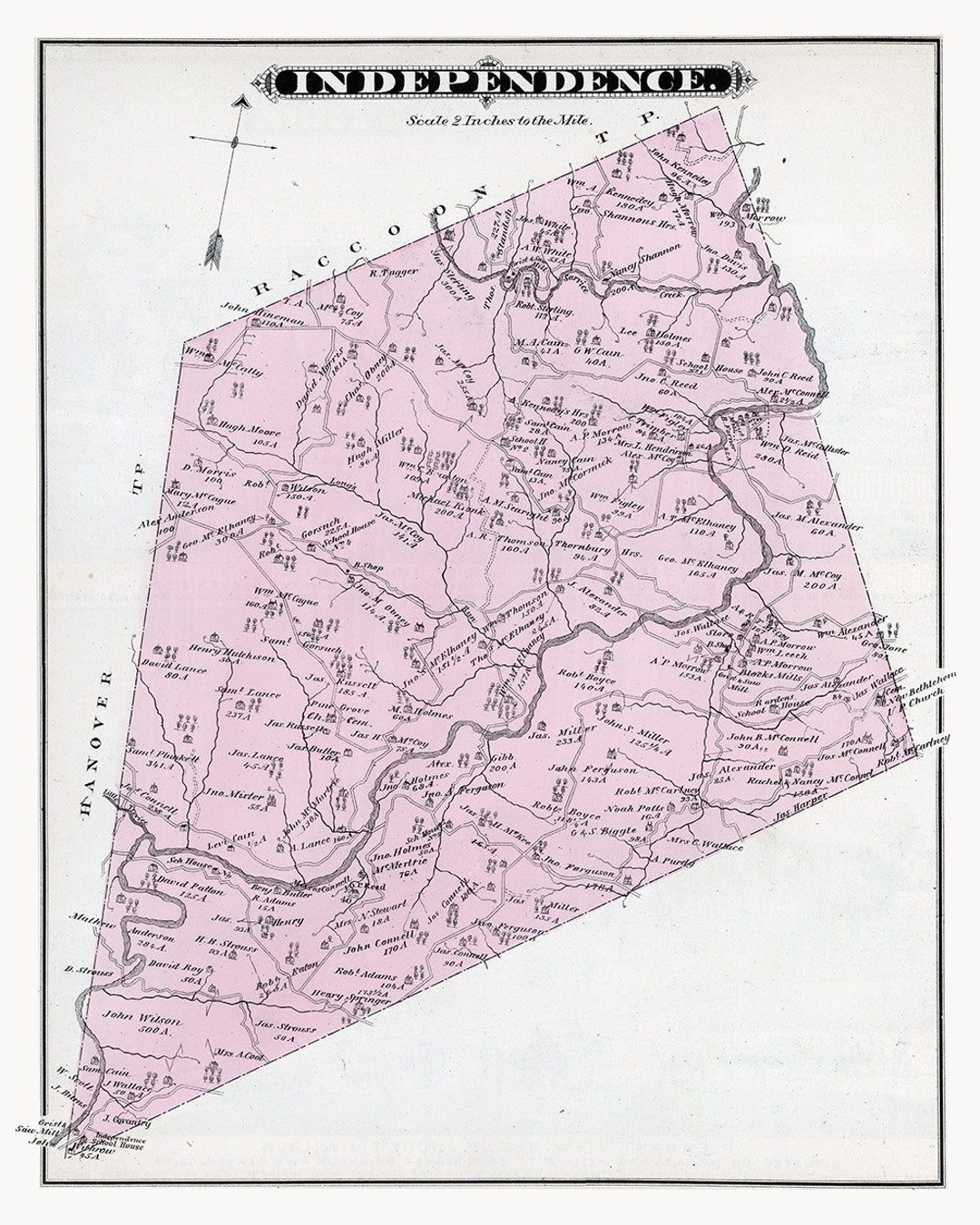 1876 Map of Independence Township Beaver County Pennsylvania - Etsy