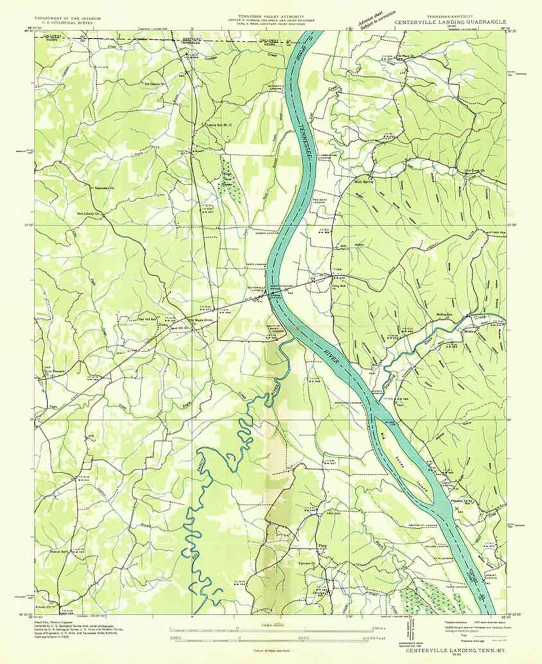 1936 Topo Map of Centerville Landing Tennessee - Etsy