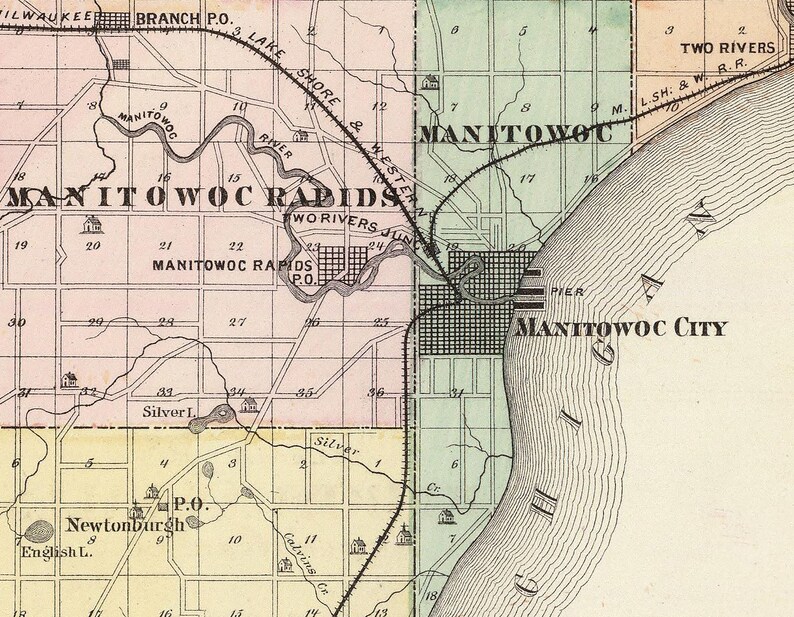 1878 Map of Manitowoc County Wisconsin - Etsy