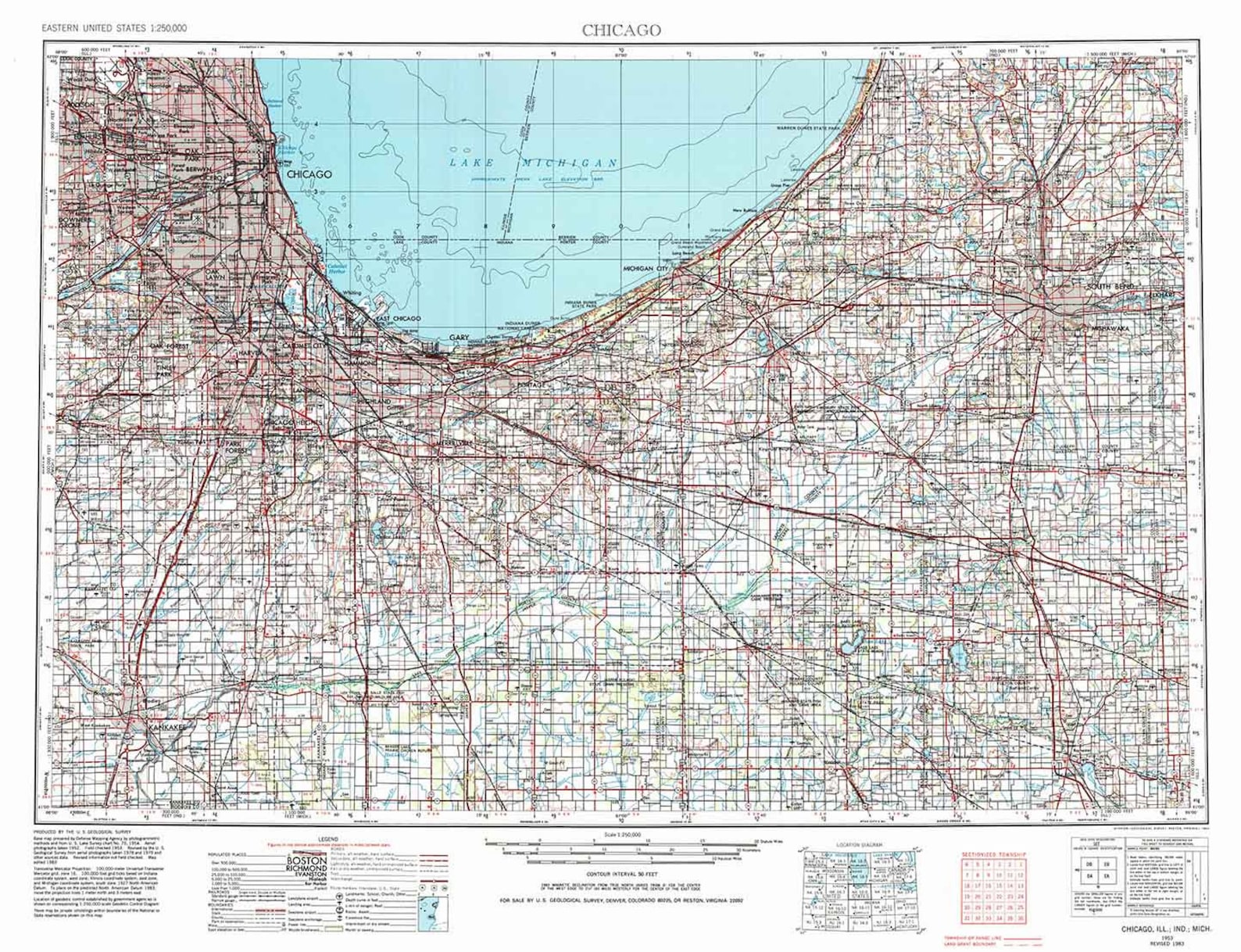 1953 Topo Map of Chicago Illinois Lake Michigan - Etsy
