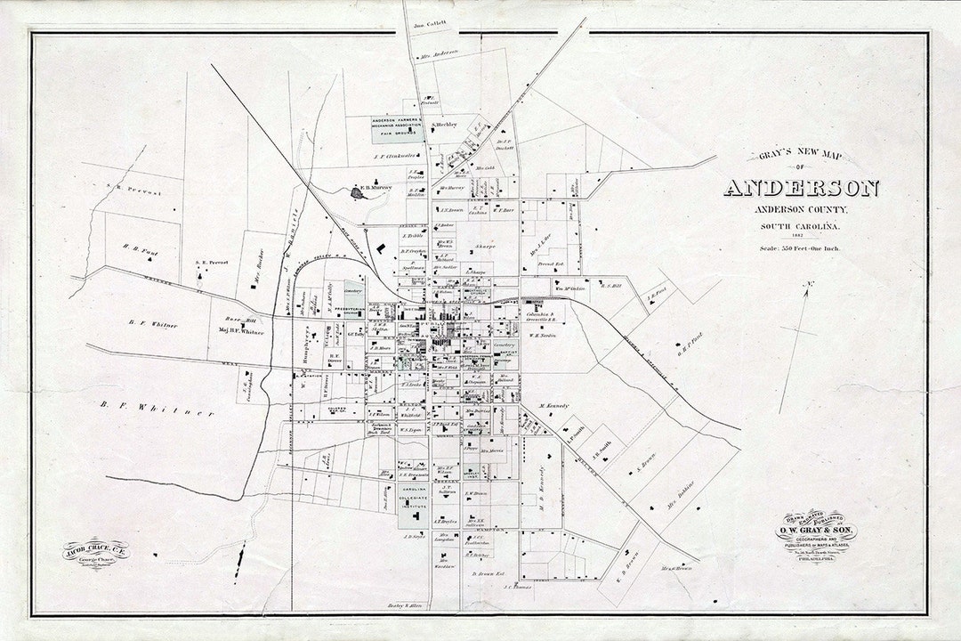 1882 Map of Anderson Anderson County South Carolina - Etsy